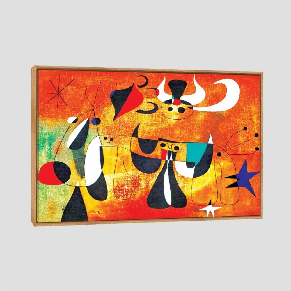 Quadro Miró Characters In The Night Tela Moldura Bege 120X80Cm ...