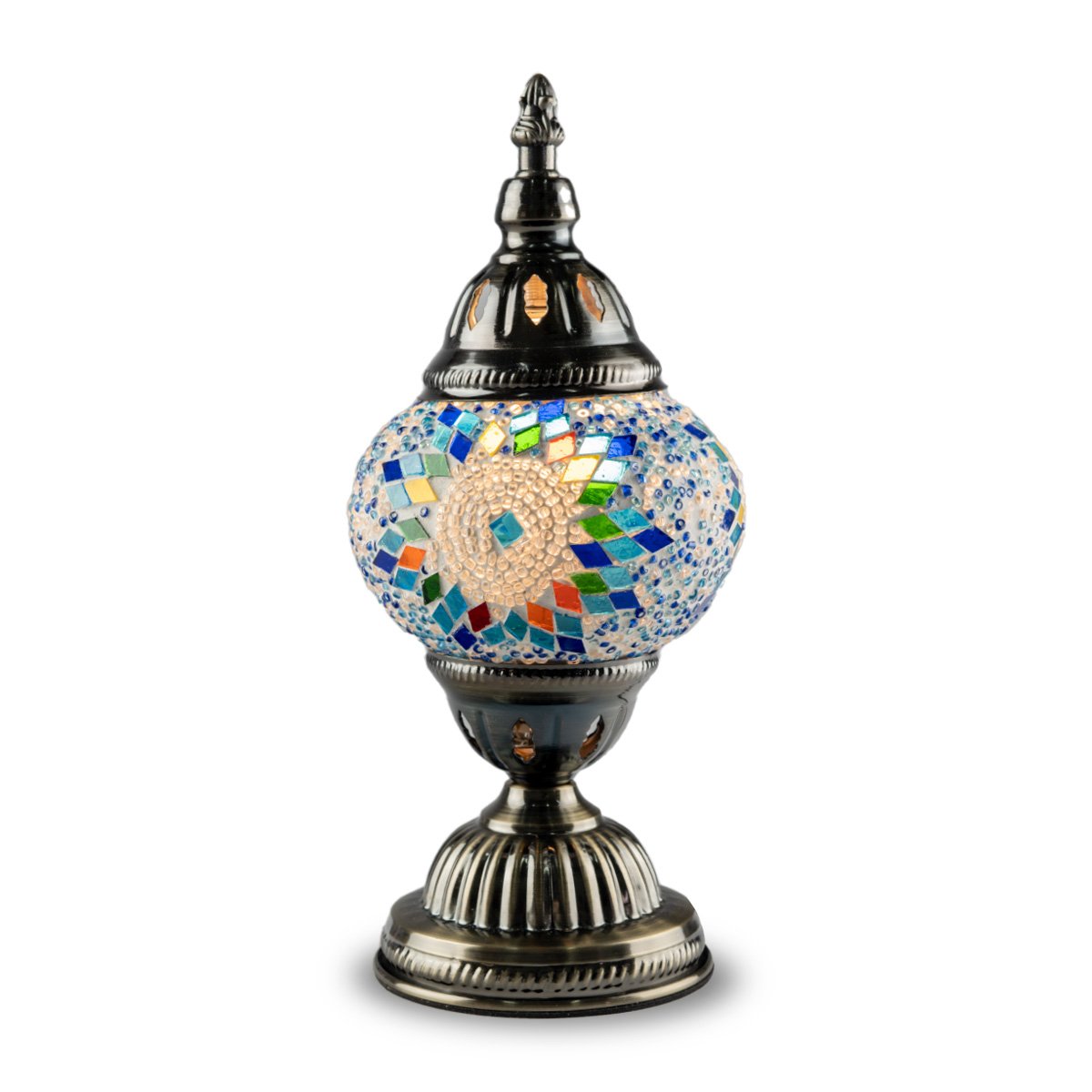 Luminária Abajur Turco Mosaico Vidro Floral Azul 29cm Altura ...