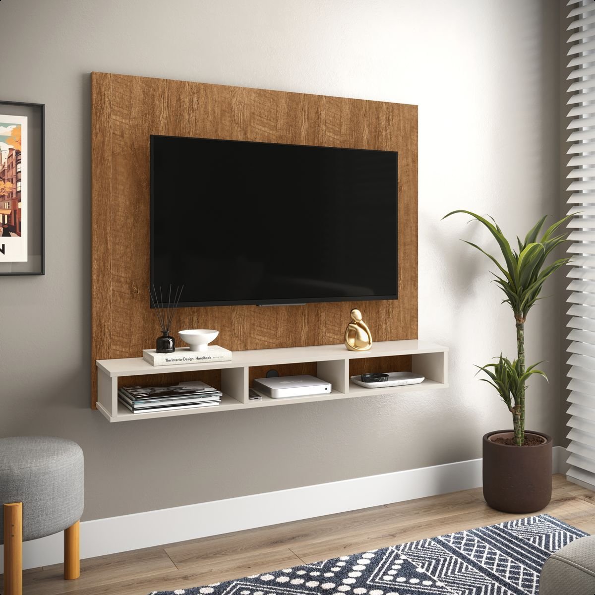 Painel para Tv Sol Suspenso 50 Polegadas para Sala - Nature com Off White | MadeiraMadeira