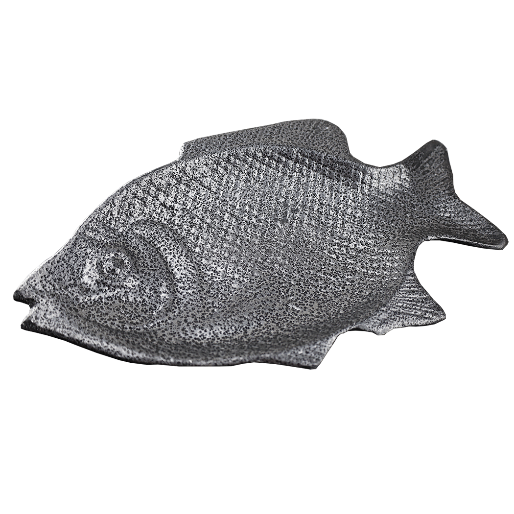 Travessa Alumínio Craqueado Preto Formato de Peixe | MadeiraMadeira