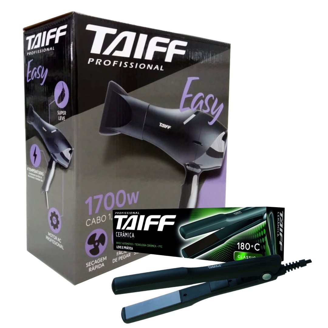 KIT TAIFF - SECADOR PROFISSIONAL EASY 1700W 220V + PRANCHA ALISADORA ...