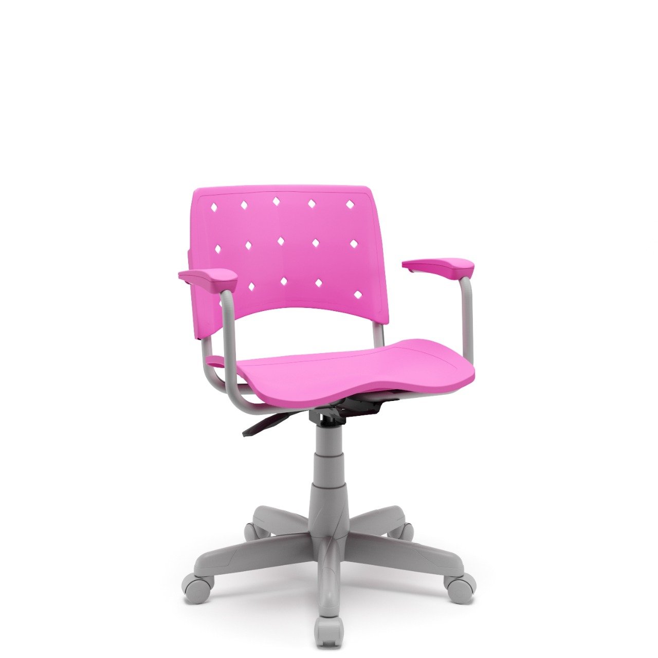 Cadeira Ergoplax Rosa Base Cinza Com Braços Ideal Para Home Office ou ...