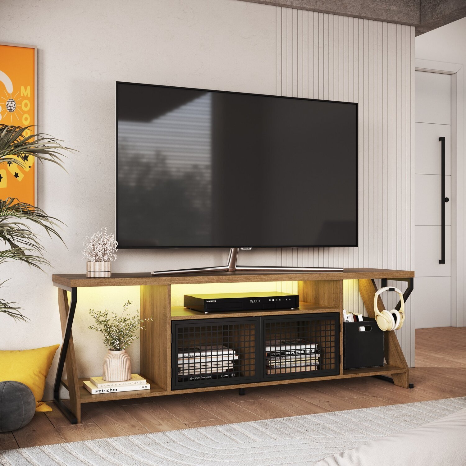 Rack Estilo Industrial para Tv até 60" com Iluminação em Led Rgb ...