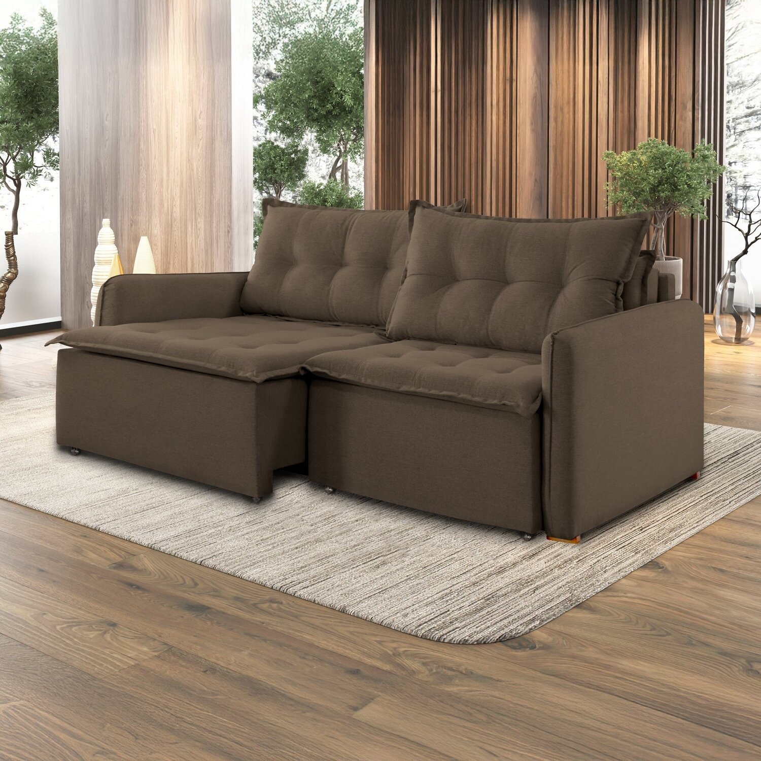 Sofá Cama Flórida Retrátil e Reclinável 180 cm Linho | MadeiraMadeira