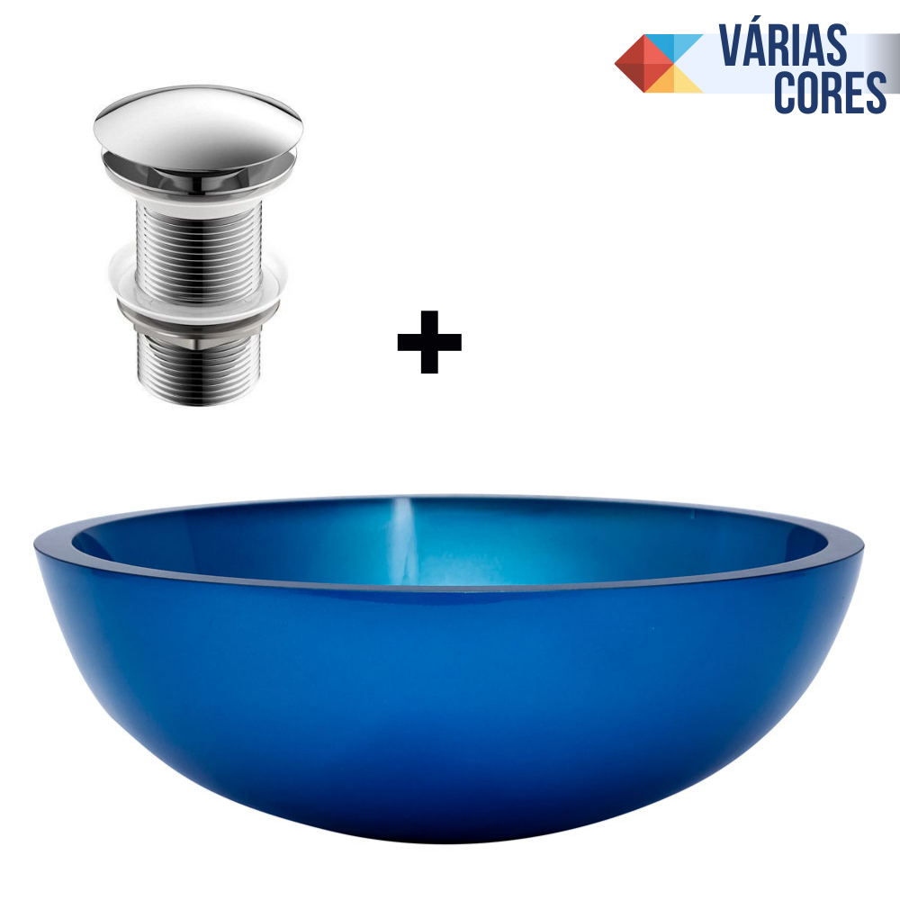 Cuba Para Banheiro de Vidro Redonda 30 cm + Válvula Click Lopazzi ...
