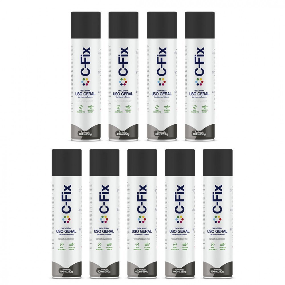 Kit 9 Tintas Spray Preto Fosco Uso Geral Inte/ext 400ml Cfix ...