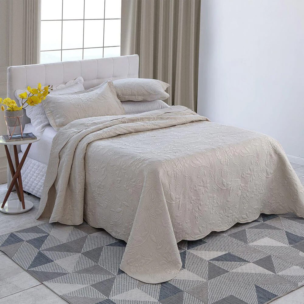 Kit Colcha / Cobre leito Queen Ultrasonic 3D - Jolitex Bege | MadeiraMadeira