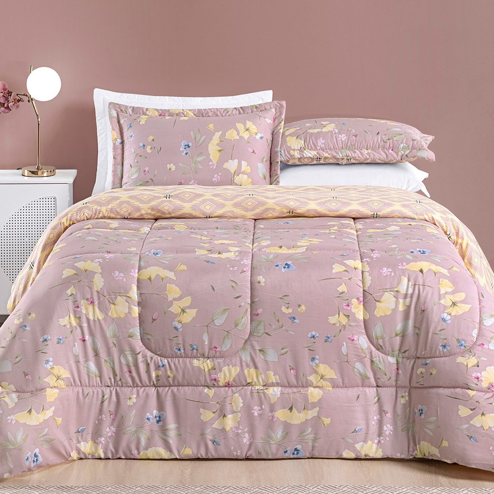 Edredom Queen Size 3 Peças Dupla Face Microfibra Porta Travesseiro e ...
