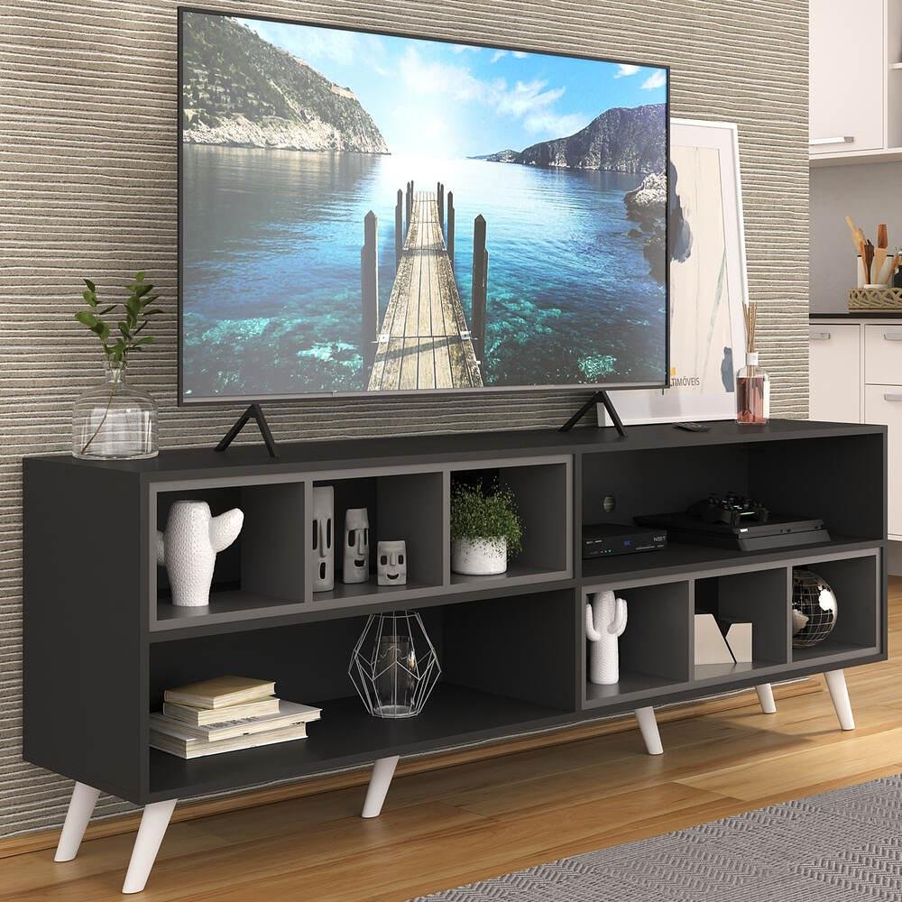 Rack para TV 75" Retrô com Nichos Jazz Multimóveis MP1022 Preto/Grafite ...
