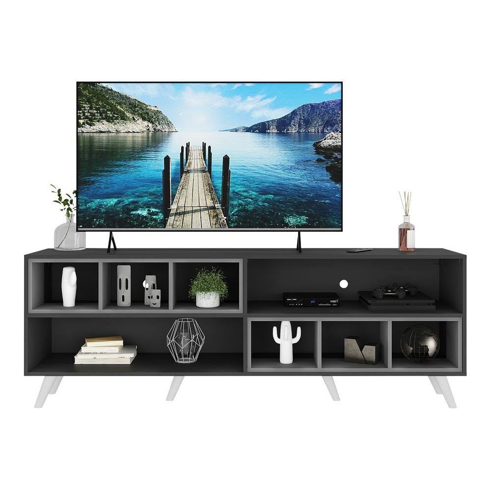 Rack para TV 75" Retrô com Nichos Jazz Multimóveis MP1022 Preto/Grafite ...