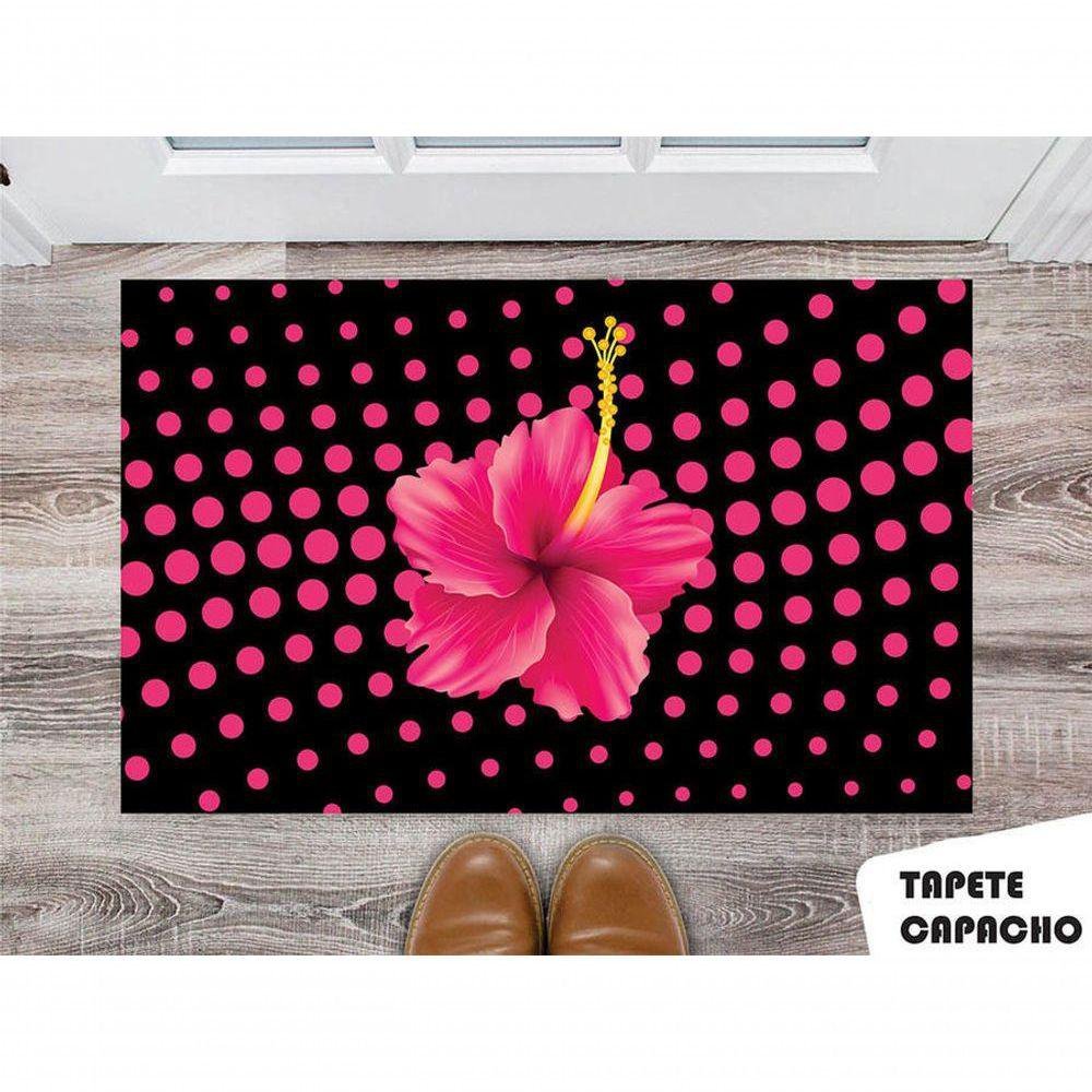 Tapete Capacho Flor Com Bolinhas Rosas | MadeiraMadeira