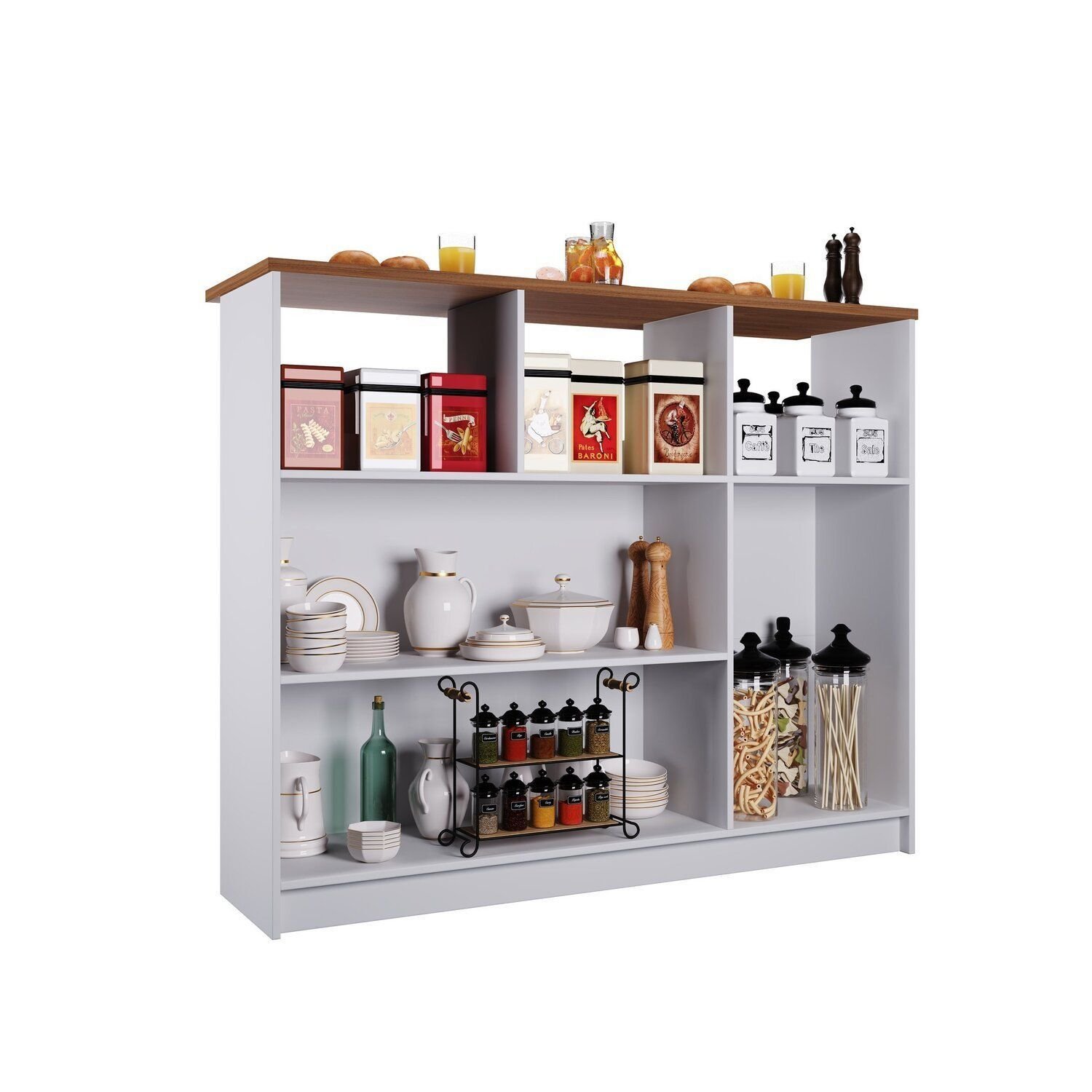 Mesa Bancada Balcão Ilha para Cozinha com 3 Portas e Nichos Divisor de Ambiente Veneza ...