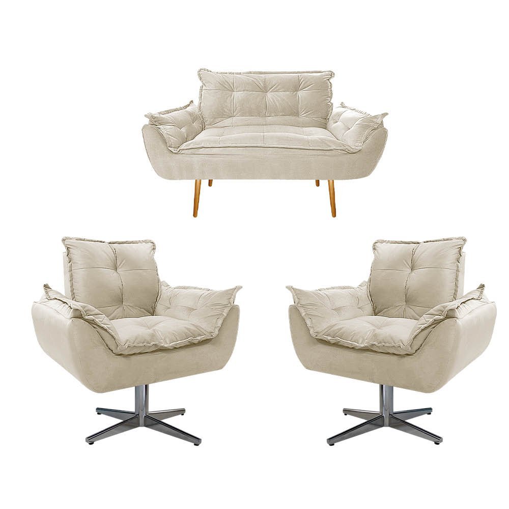 Kit Namoradeira e 02 Poltronas Opala Base Giratória de Metal Corano ...