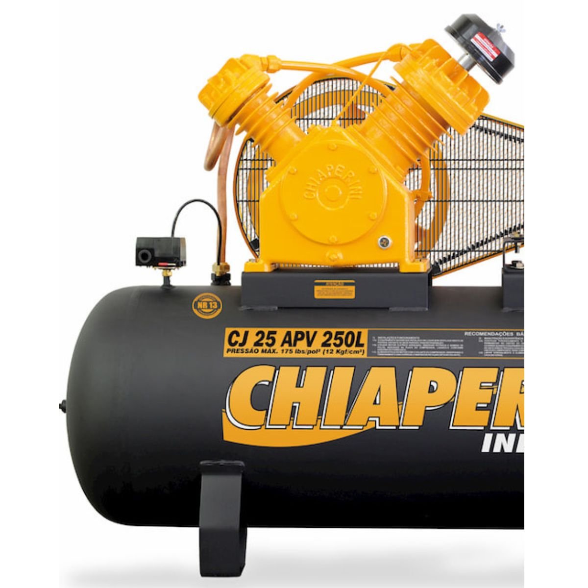 Compressor de ar alta pressão 25 pcm 250 litros - Chiaperini CJ 25 APV 250L 220/380 Trifásico ...