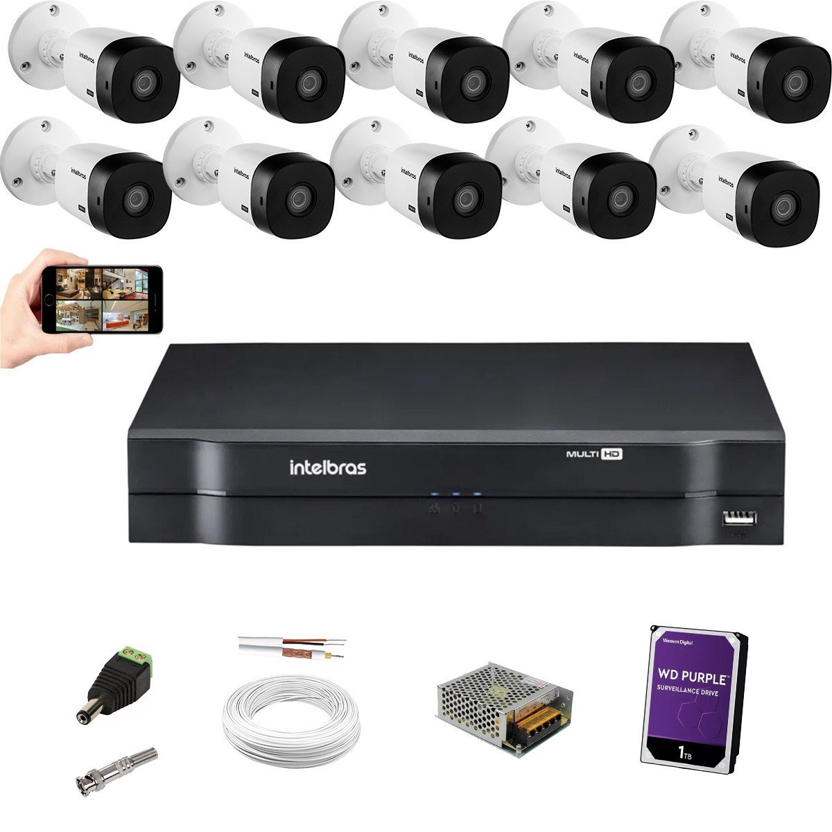 Kit CfTV Intelbras 10 Cam 1120B Full HD DVR 4 Mhdx 1116 +1Tb | MadeiraMadeira