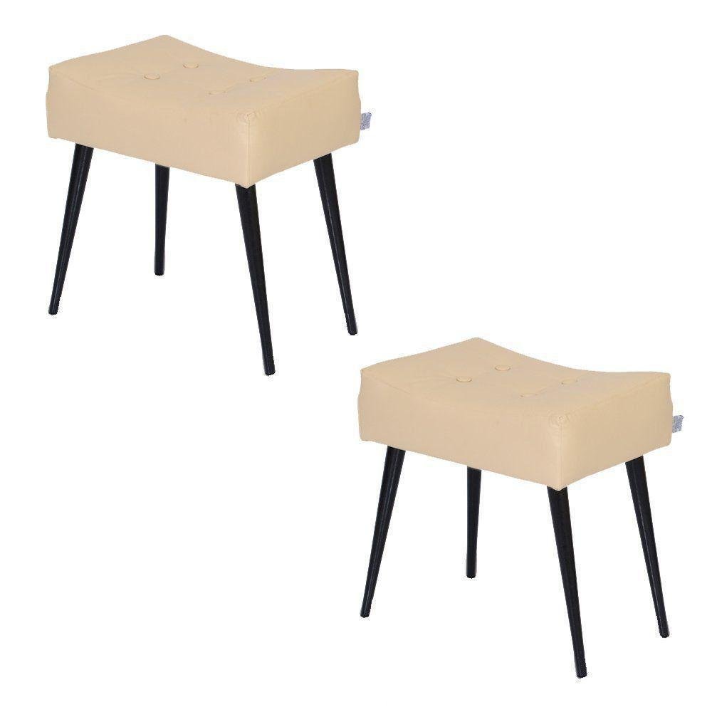 2 Puffs Banquetas Nobre Creme Preto Stay Puff | MadeiraMadeira
