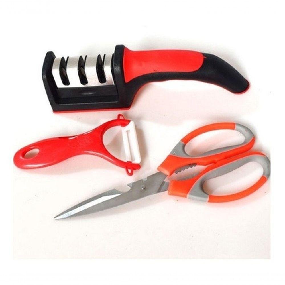 Kit Amolador/tesoura/descascador Afiador de Facas em Aço Ino ...