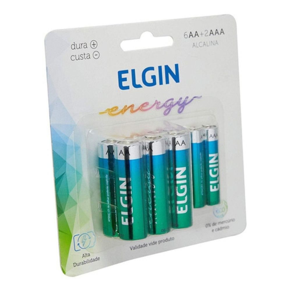 Pilha Alcalina Energy com 6aa + 2aaa 82297 - Elgin | MadeiraMadeira