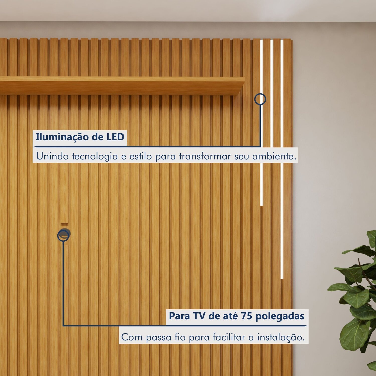 Rack com Painel para TV até 75 Polegadas Ripado 100% MDF com Led 220cm Paris Arezzo | MadeiraMadeira