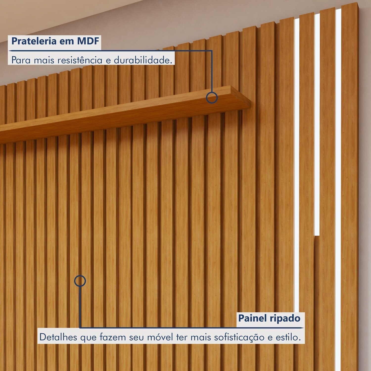 Rack com Painel para TV até 75 Polegadas Ripado 100% MDF com Led 220cm Paris Arezzo | MadeiraMadeira