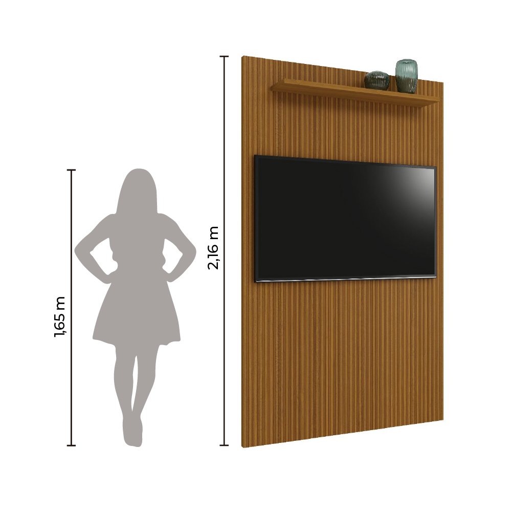 Painel para Tv até 55 Polegadas Ripado Impressão 3d Egeo com Prateleira 1,35m Cedro Edn ...