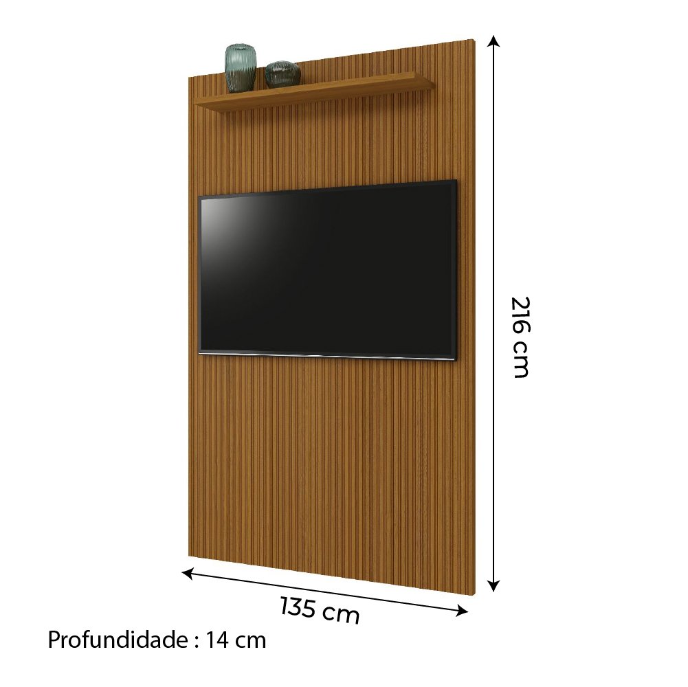 Painel para Tv até 55 Polegadas Ripado Impressão 3d Egeo com Prateleira 1,35m Cedro Edn ...