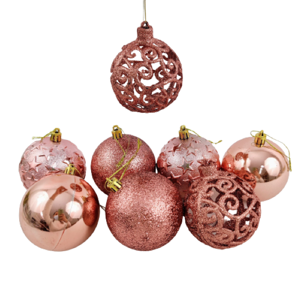 Bola De Natal Rosa Decorada 8cm Para Árvore Kit 8pç | MadeiraMadeira