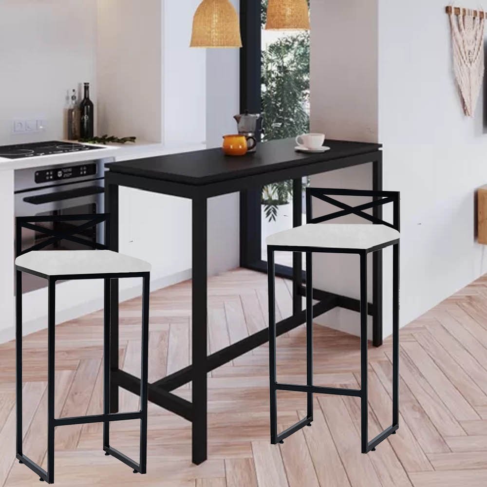 Kit 08 Banqueta Alta Com Encosto Ema Balcão Bar Cozinha Bistrô Ferro ...