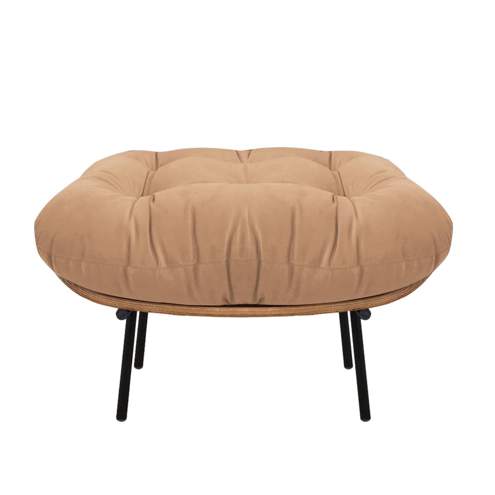 Puff Costela Suede Caramelo Sisal Base Metal | MadeiraMadeira