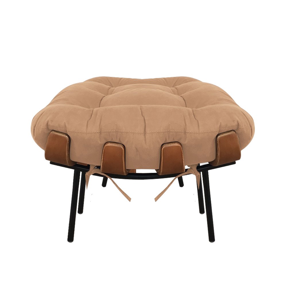 Puff Costela Suede Caramelo Sisal Base Metal | MadeiraMadeira