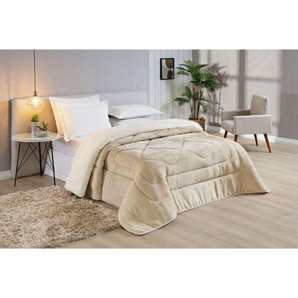 Edredom Coberdrom Sherpa-manta Queen Conforto 01 Peça Cor:cáqui ...
