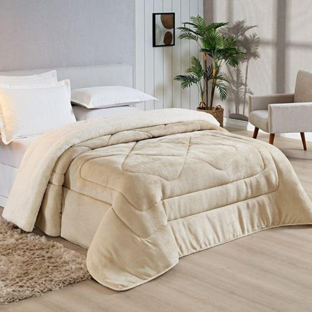 Edredom Coberdrom Sherpa-manta Queen Conforto 01 Peça Cor:cáqui ...
