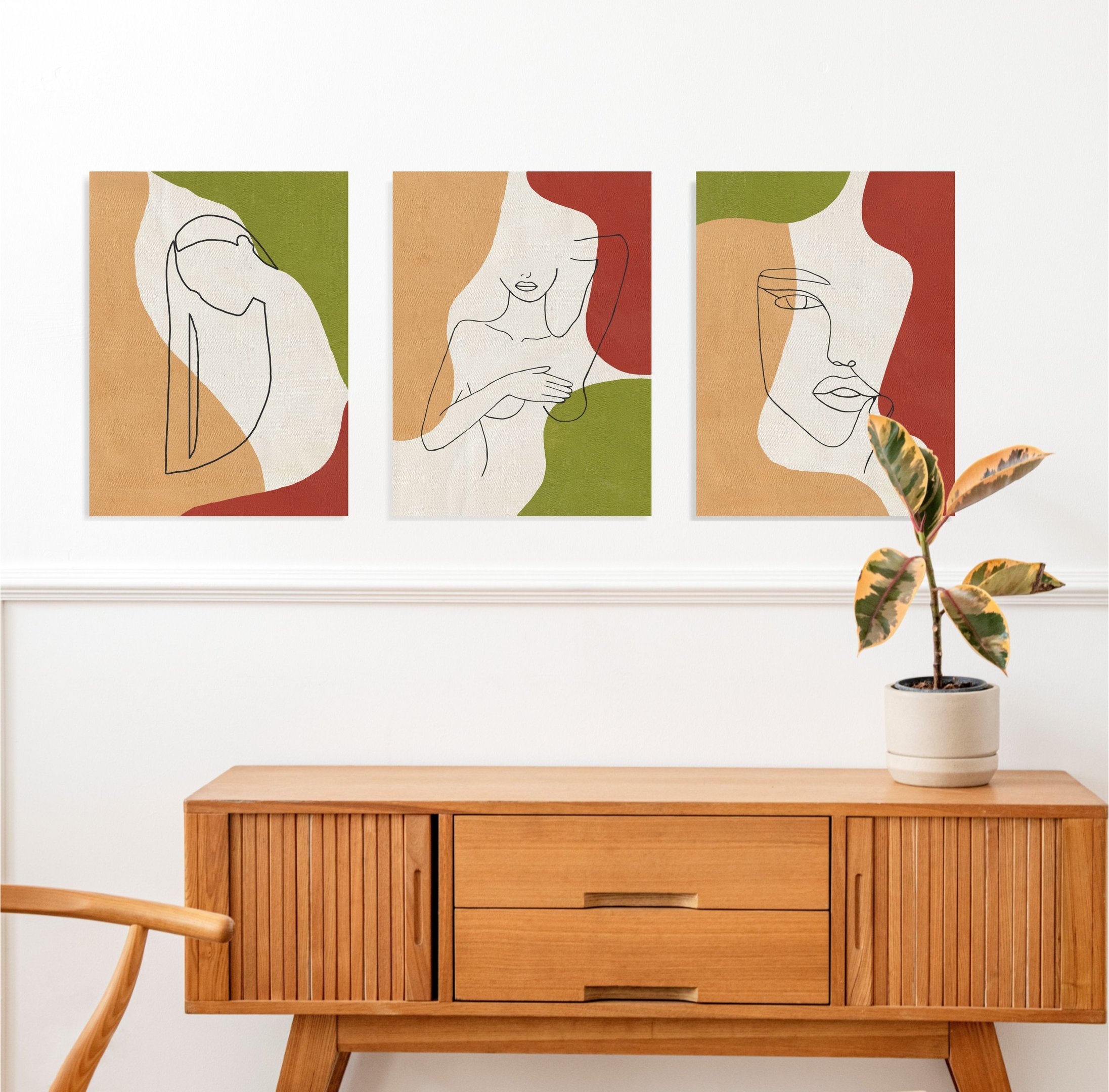 Conjunto com 3 belos quadros estilo painel minimalista pintados a mão ...