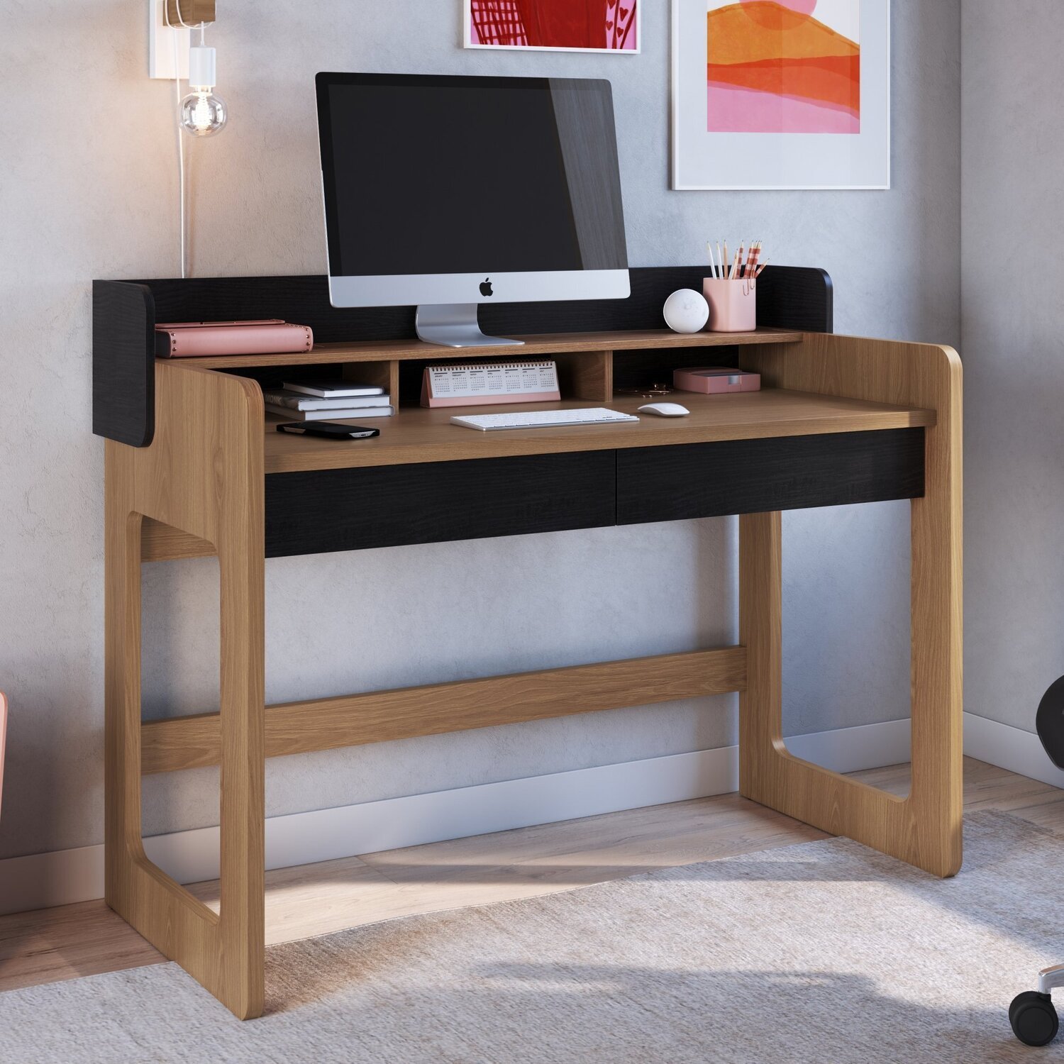 Escrivaninha 2 Gavetas 128cm Home Office Flexus | MadeiraMadeira