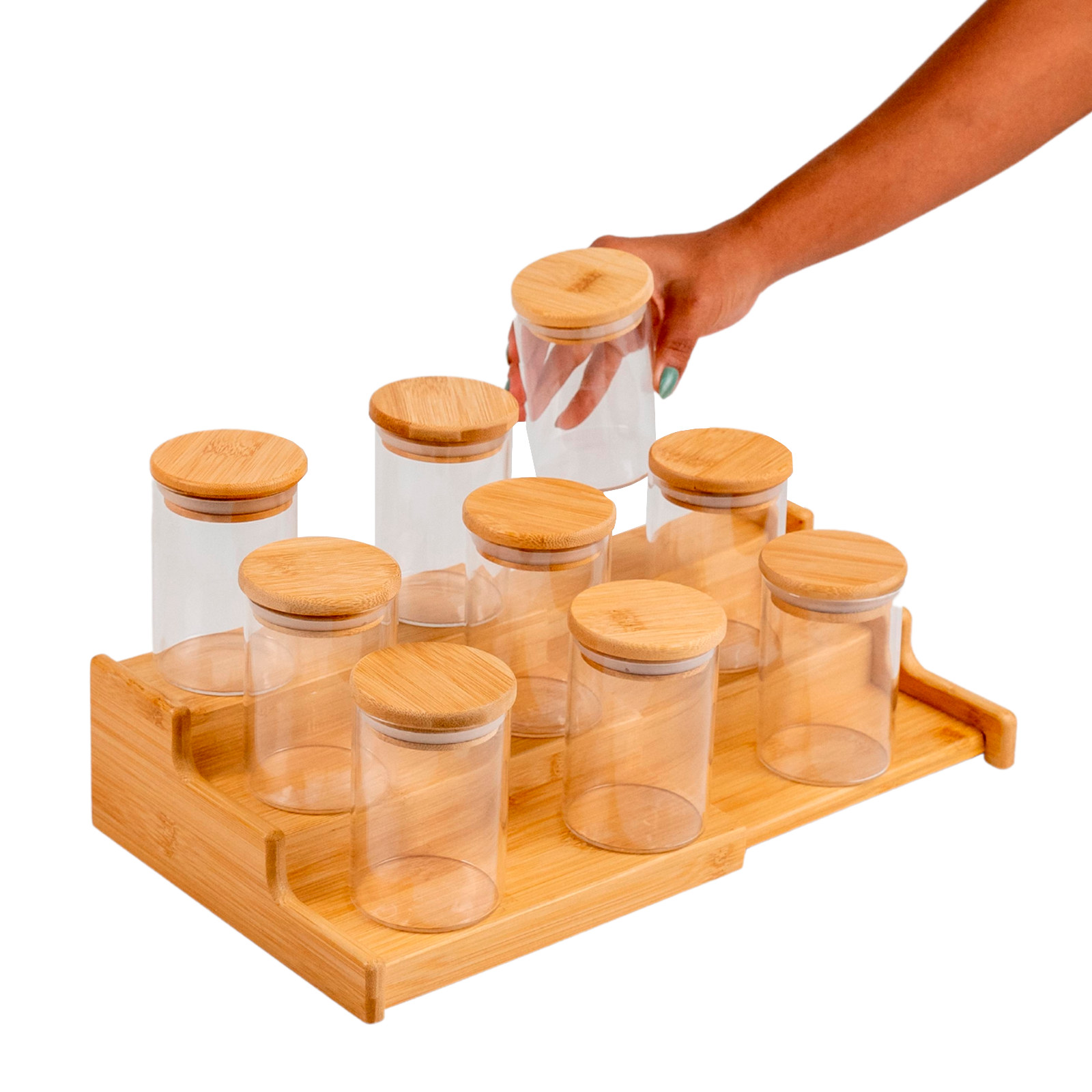 kit 9 potes 200ml tampa bambu e rack organizador bambu Oikos ...