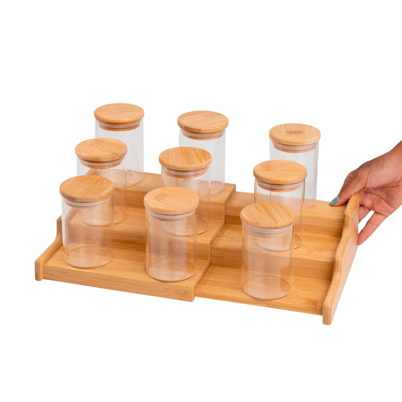 kit 9 potes 200ml tampa bambu e rack organizador bambu Oikos ...