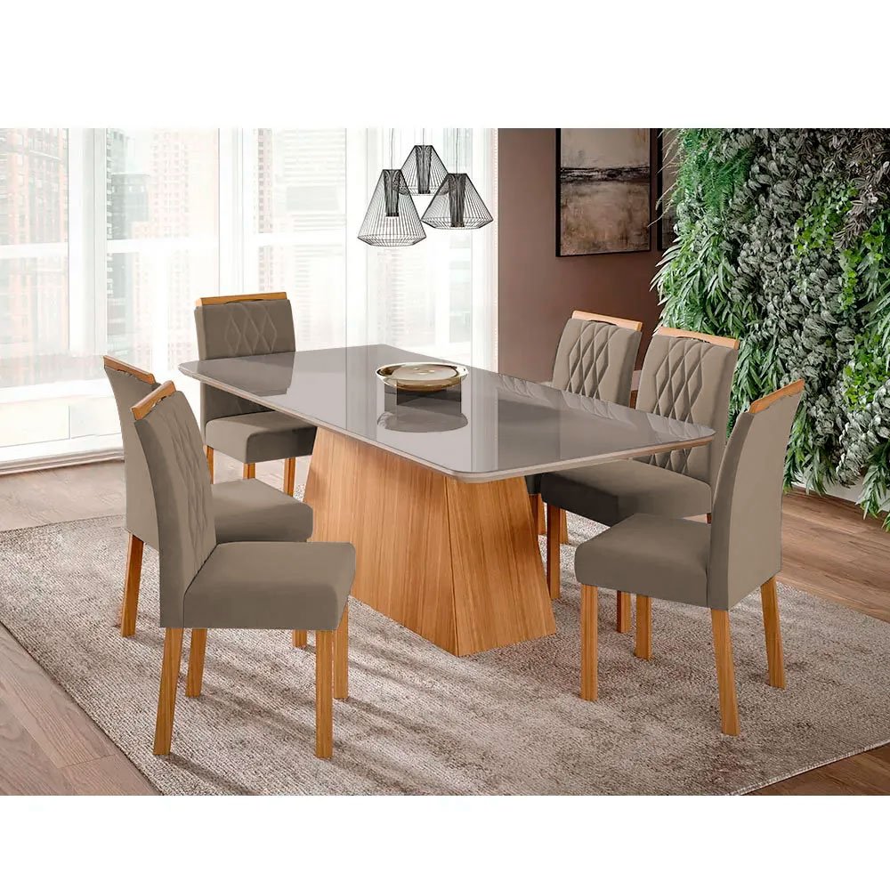 Conjunto Sala de Jantar Mesa Helena 210x100 Cm e 6 Cadeiras Clarice ...
