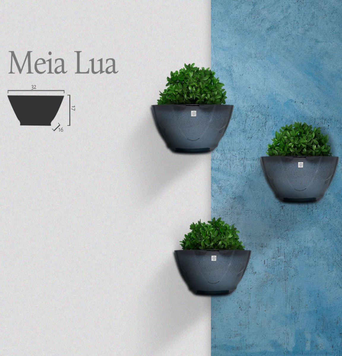 VASO DE PAREDE MEIA LUA Premium Cinza Fosco Perolizado | MadeiraMadeira