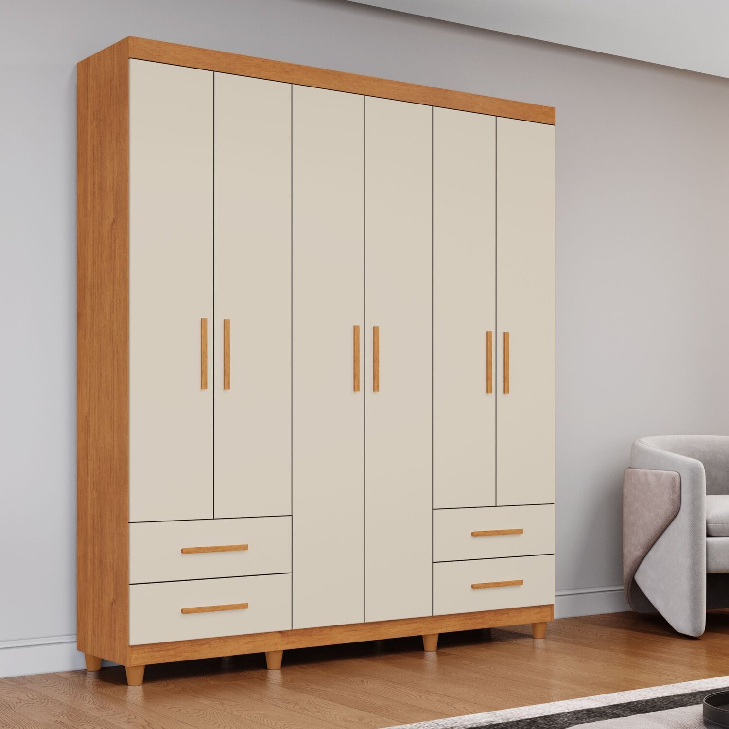 Guarda Roupa Casal 6 Portas 4 Gavetas Califórnia | MadeiraMadeira