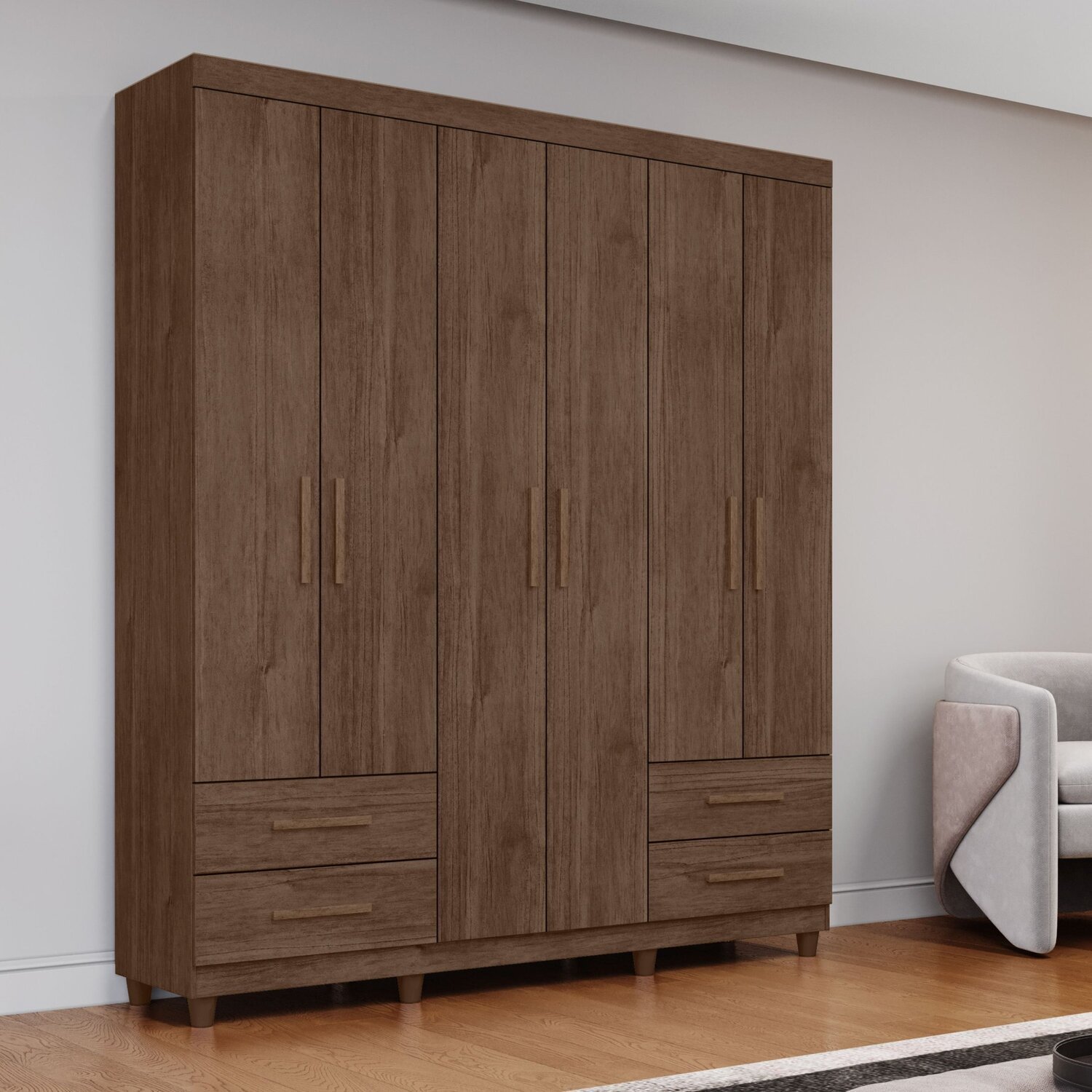 Guarda Roupa Casal 6 Portas 4 Gavetas Califórnia | MadeiraMadeira