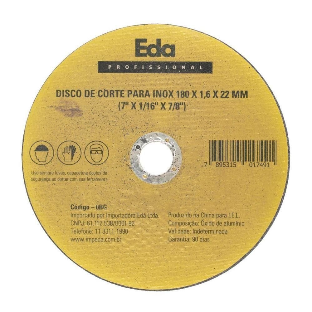 Disco de Corte para Inox - Med. 180 X 1,6 X 22mm - Eda | MadeiraMadeira