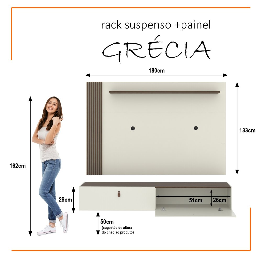 Rack com Painel Ripado Suspenso para Tv até 70 Polegadas 2 Portas ...
