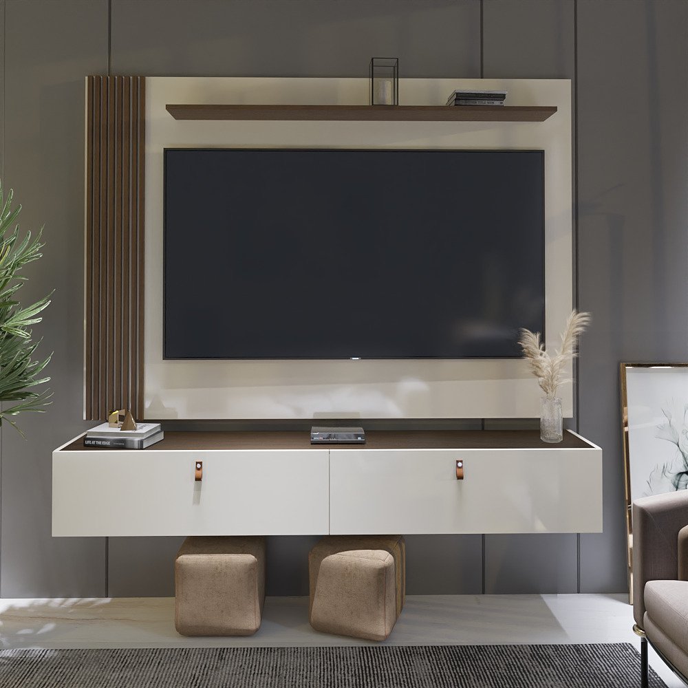 Rack com Painel Ripado Suspenso para Tv até 70 Polegadas 2 Portas ...