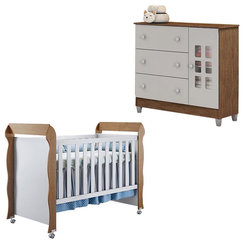 Berço Mirelle e Cômoda Mariah Branco Acetinado Amadeirado - Carolina ...