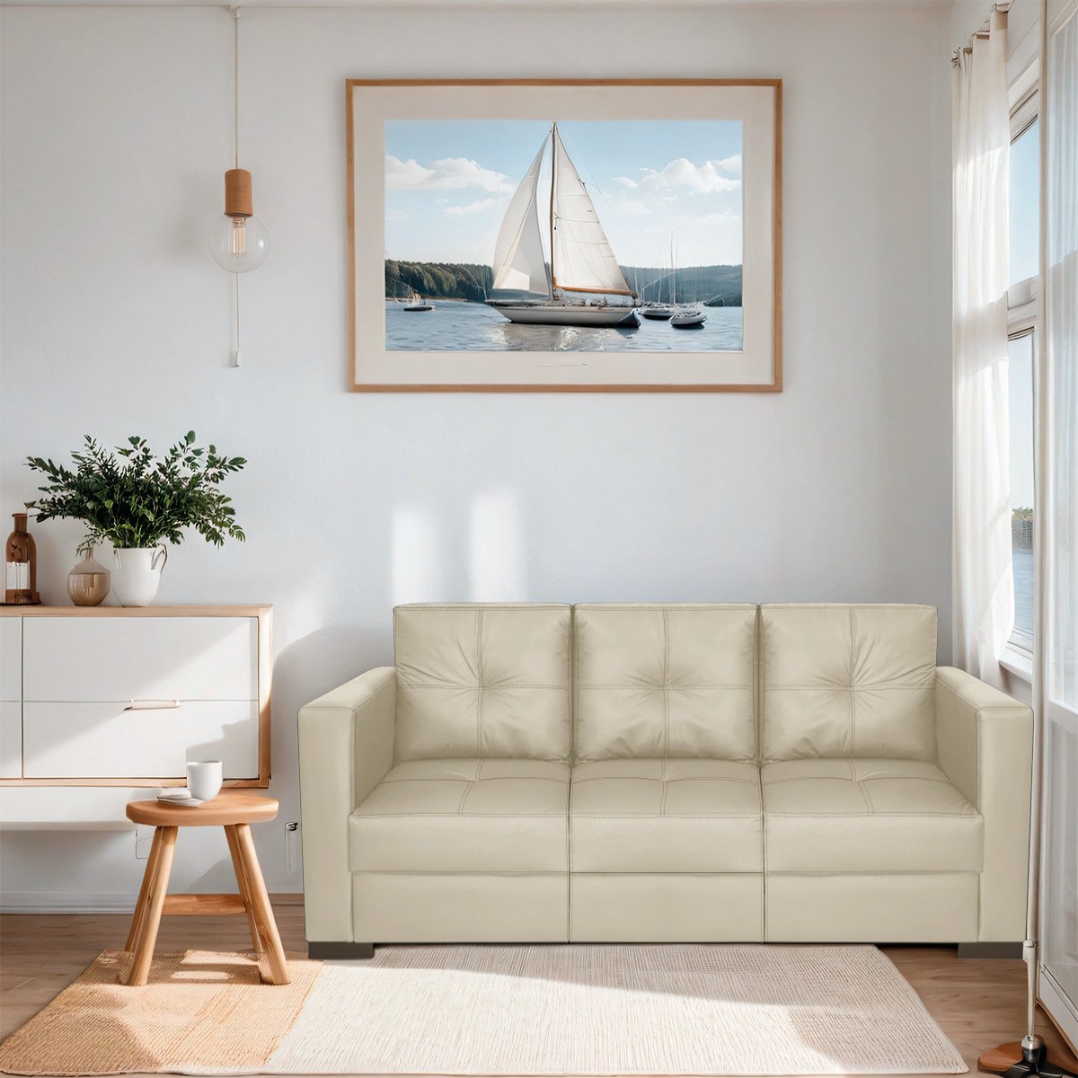 Sofa 3 Lugares Montenegro Sintético com Linha - Doce Sonho Móveis Sala ...