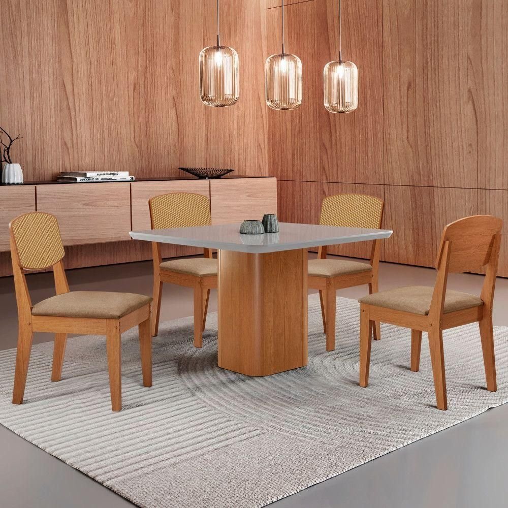 Mesa de Jantar Eloise 90cm Tampo Mdf 4 Cadeiras Moderna Turim 07/nat/off/serig. Off | MadeiraMadeira