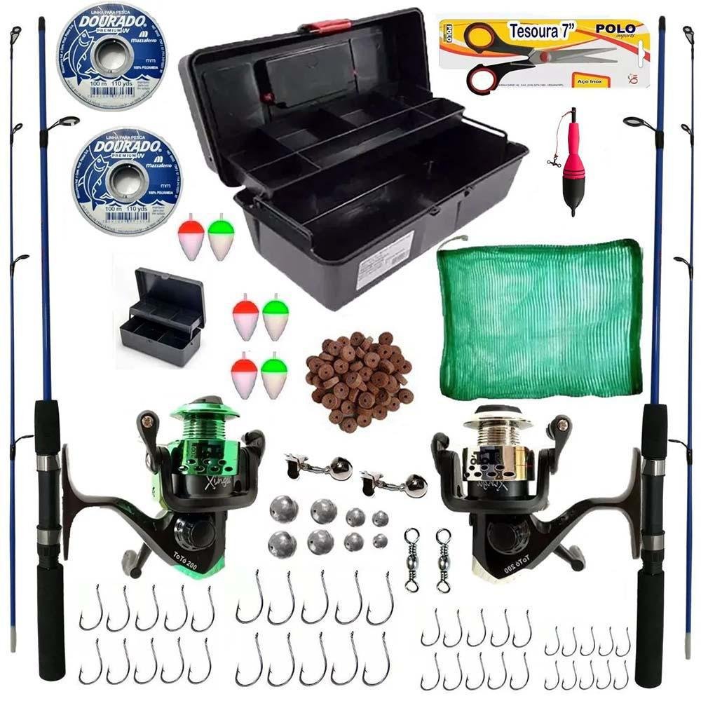 Kit de Pesca Completo 2 Varas 2 Molinete 10kg + Itens | MadeiraMadeira