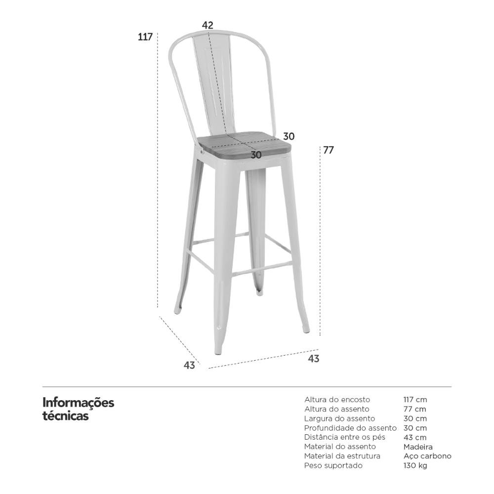 Banqueta alta Iron Tolix com encosto alto e assento de madeira rústica ...
