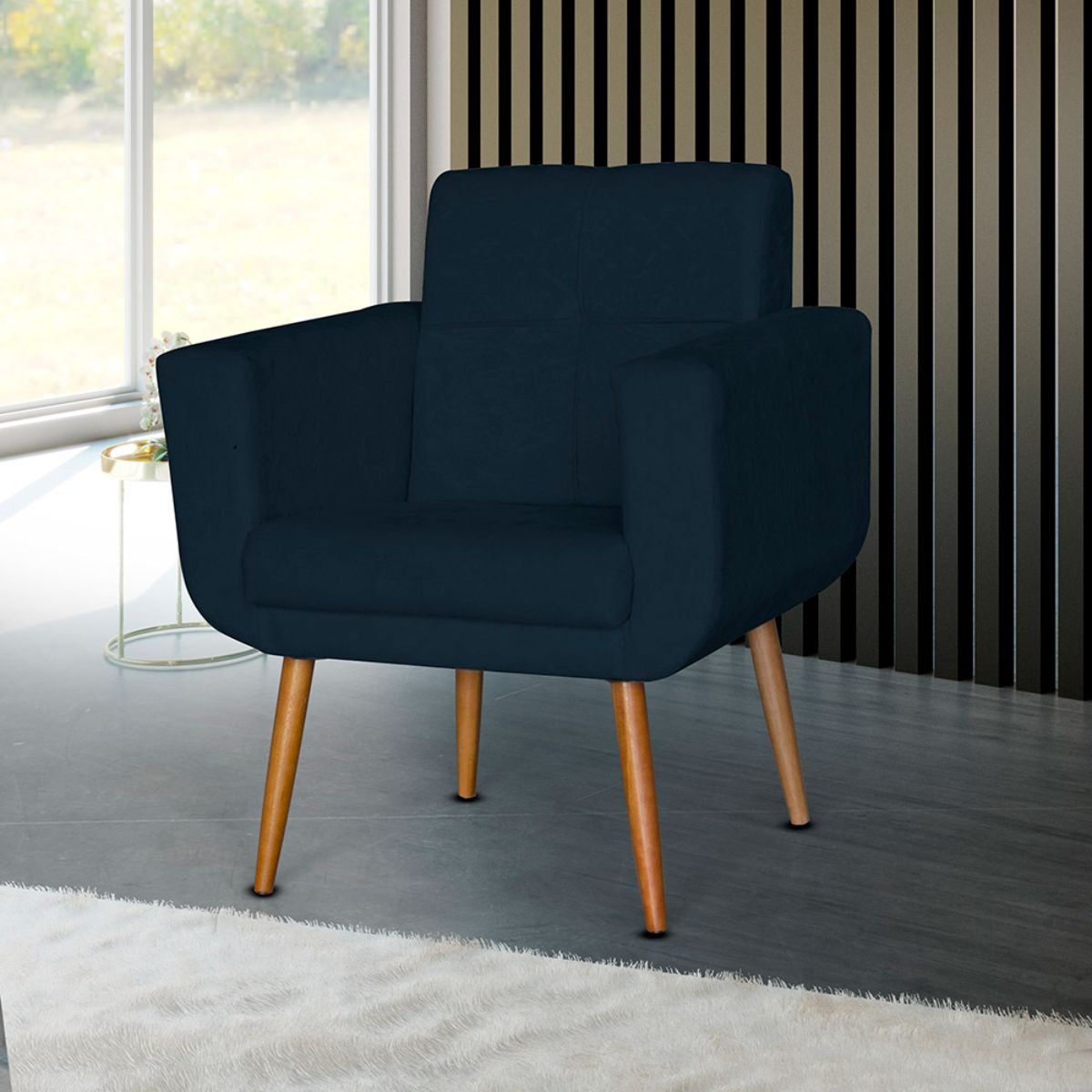 Poltrona Decorativa Sala de Estar Aline Suede Azul Marinho | MadeiraMadeira