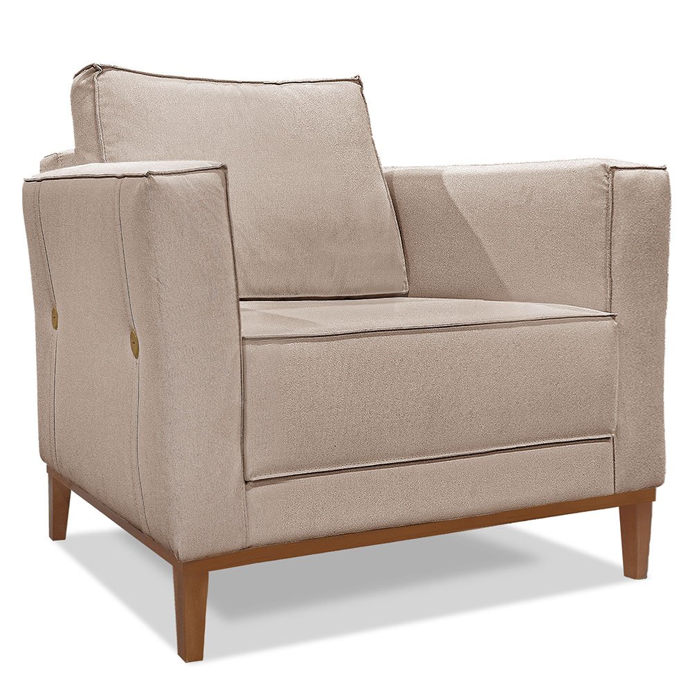 Poltrona Para Sala de Estar Vega Linho Areia Pés Castanho - Pallazio ...